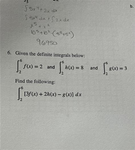 Solved 6 ﻿given The Definite Integrals Below∫26fx2 ﻿and