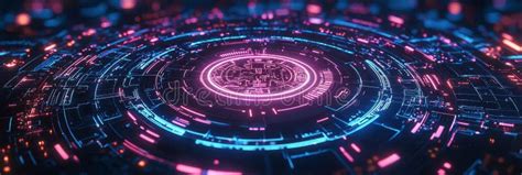 Futuristic Circuit Board Design With Glowing Circular Lines And Interconnected Nodes Tech
