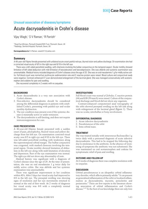 Pdf Acute Dacryoadenitis In Crohns Disease