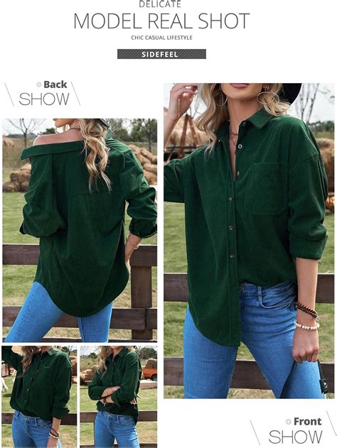 Sidefeel Women Corduroy Long Sleeve Button Down Shirt Oversized Jacket