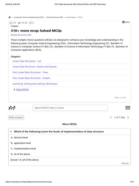 310 Solved Mcqs On Data Structures Pdf Queue Abstract Data Type