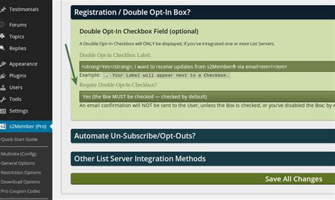 Double Opt In Checkbox Config S2member®