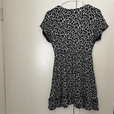 Camellia Black Dress With White Flowers Ties In Depop