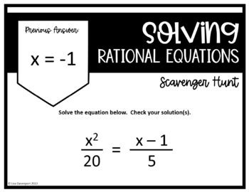Solve Rational Equations Algebra 2 Scavenger Hunt By Lisa Davenport
