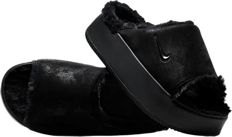 Nike Calm Elevation Fur Womens Slides Black Black Size