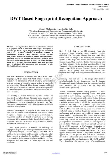 pdf ijert dwt based fingerprint recognition approach