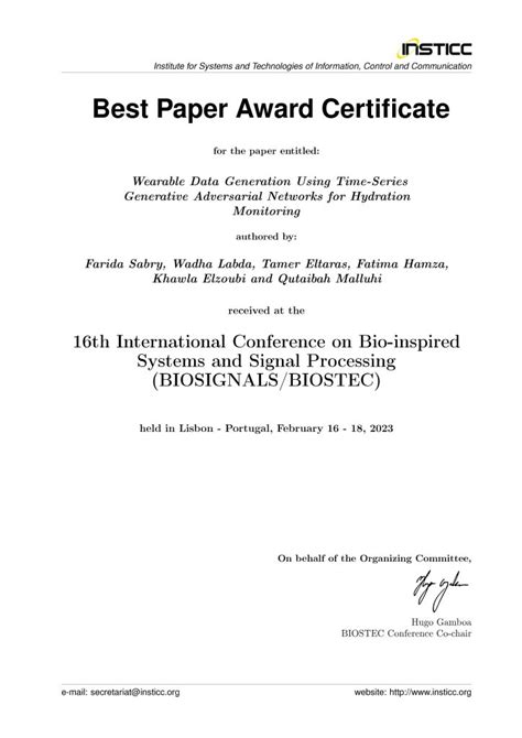 Cse Team Wins Best Paper Award At Biosignals 2023