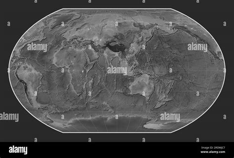 Tectonic Plate Boundaries On The World Grayscale Elevation Map In The Kavrayskiy Vii Projection