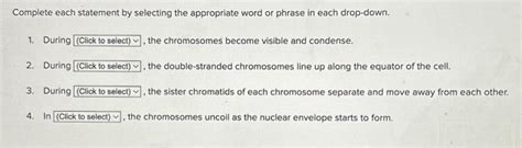 Solved Complete Each Statement By Selecting The Appropriate