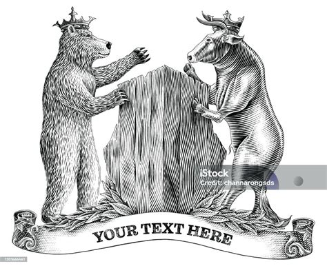 황소와 곰 싸움 손 은 흰색 배경에 고립 된 빈티지 조각 스타일 흑백 클립 아트를 그립니다 경제에 대한 스톡 벡터 아트 및 기타