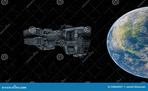 3d Rendering Of A Spaceship And The Earth Stock Illustration