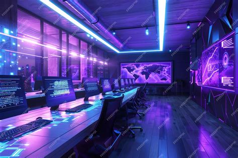 Premium Photo | Modern control room with multiple monitors displaying ...