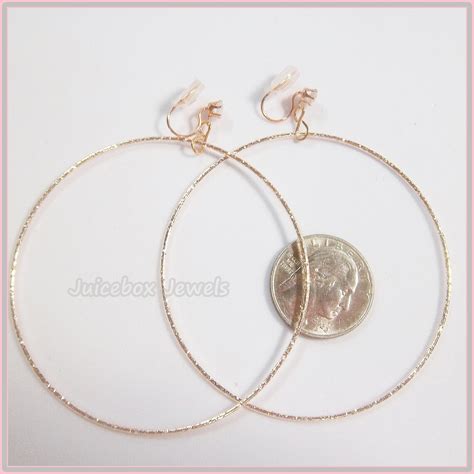 Clip On 2 12 Rose Gold Color Hoop Earrings Rhinestone Spiral Coil