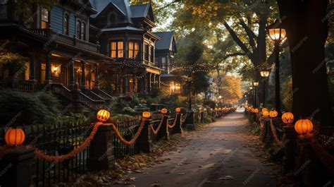Premium Ai Image Elegant Halloween Decorating Neighborhood Streets