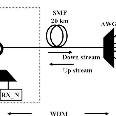 a schematic diagram of an rsoa based hybrid wdm tdm pon without an