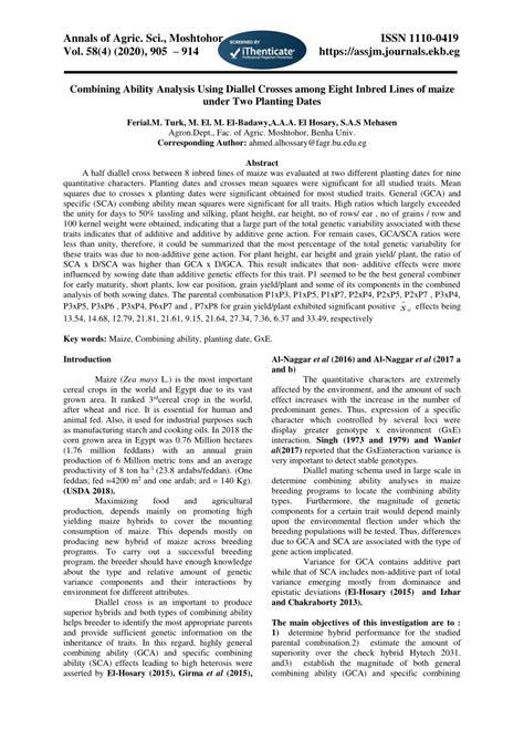 Pdf Combining Ability Analysis Using Diallel Crosses Among Eight