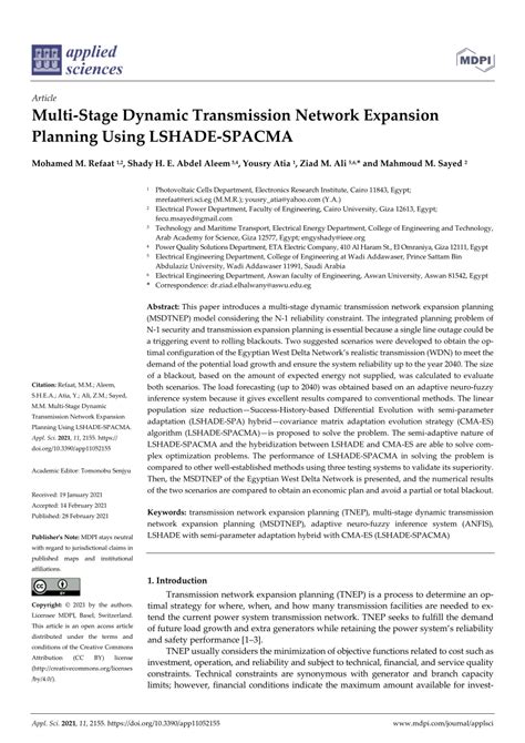 Pdf Multi Stage Dynamic Transmission Network Expansion Planning Using Lshade Spacma