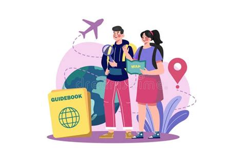Tourist Man And Woman Walking With Map Or Guidebook Stock Vector