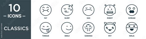 Classics Outline Icon Set Includes Thin Line Fat Sleep Sad Robot