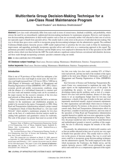 Multicriteria Group Decision Making Technique For A Low Class Road Maintenance Program Ahp Pdf