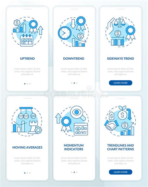 Types Of Trends Blue Onboarding Mobile App Screen Set Stock Illustration Illustration Of