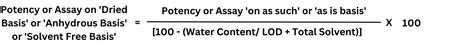 Potency On Anhydrous Basis Or On Dried Basis Online Calculator