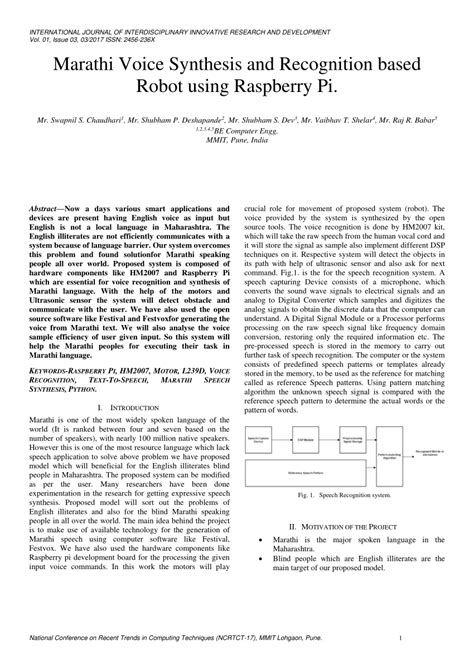 Pdf Marathi Voice Synthesis And Recognition Based Robot Using Raspberry Pi
