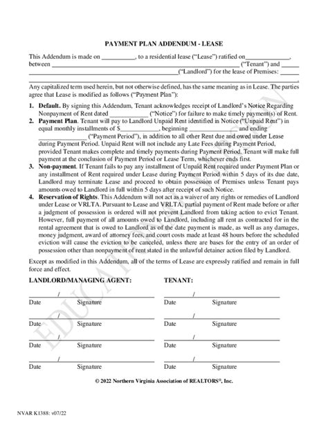 Fillable Online Payment Plan Addendum Lease Fax Email Print Pdffiller