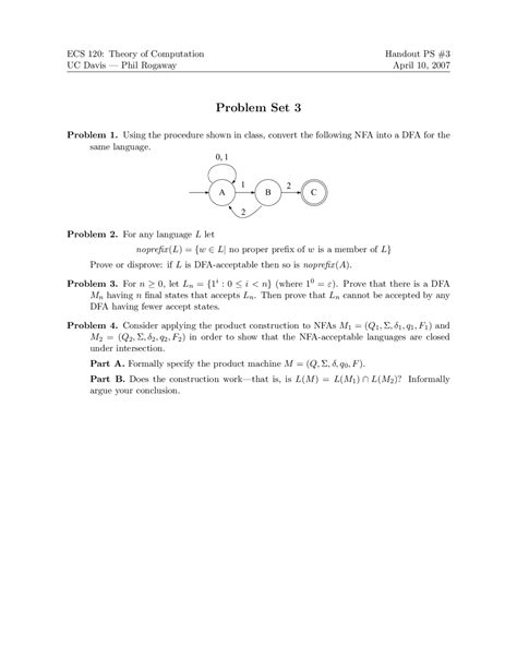 Problems Set 3 Introduction Theory Computation Ecs 120 Docsity
