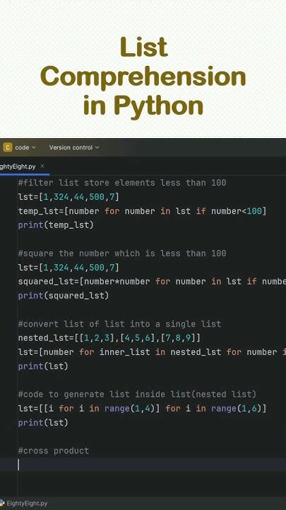 List Comprehension With Example In Python Coding Python Youtubeshorts Youtube Shorts Short