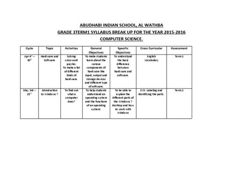 Syllabus Break Up Grade 3 Term 1 Pdf