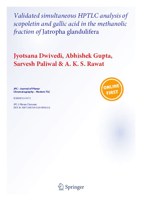 Pdf Validated Simultaneous Hptlc Analysis Of Scopoletin And Gallic Acid In The Methanolic