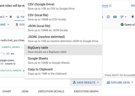 How Can You Save Results Of Bigquery Mlpredict As A Table Using A