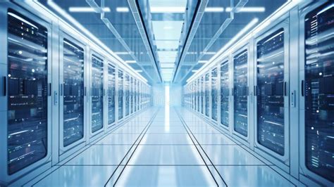Rows Of Servers In A Data Center Generative Ai Stock Image Image Of Computing Hardware