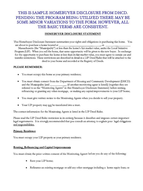 Doclib001 Homebuyer Disclosure Statement Pdf Foreclosure Mortgage Law