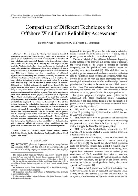 Pdf Comparison Of Different Techniques For Offshore Wind Farm Reliability Assessment