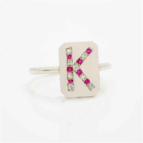 Edwardian Platinum And Ruby And Old European Cut Diamond K Initial Monogram Ring For Sale At 1stdibs