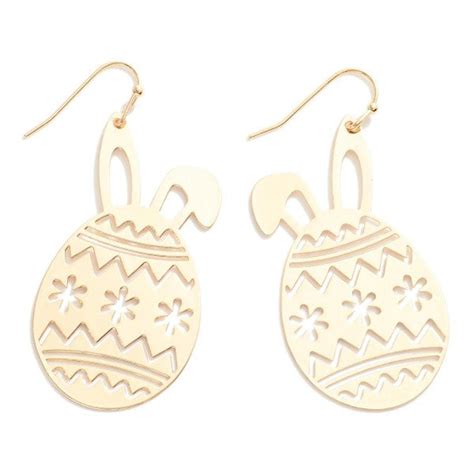 Gold Brass Easter Egg Bunny Ear Dangle Drop Depop