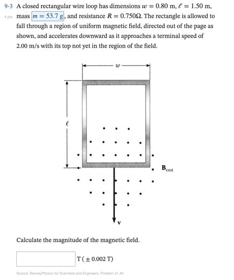 Solved 9 3 A Closed Rectangular Wire Loop Has Dimensions W