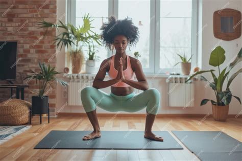 Mujer Negra Concentrada Positiva Haciendo Ejercicios De Cardio Rodillas