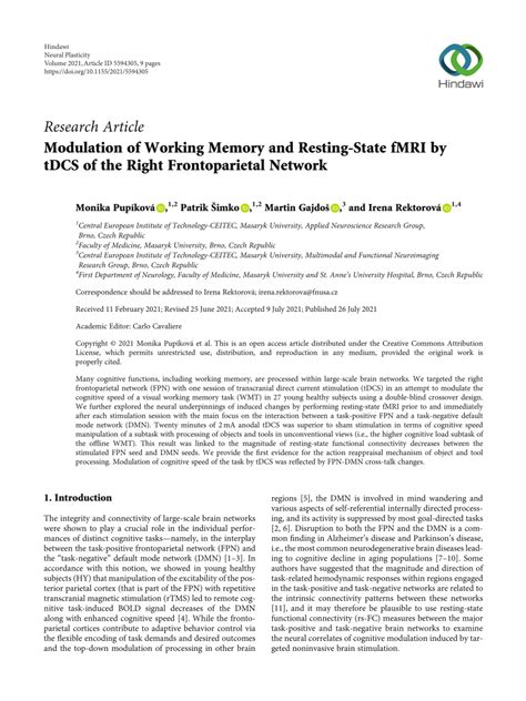 Pdf Modulation Of Working Memory And Resting State Fmri By Tdcs Of The Right Frontoparietal