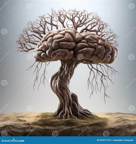 Brain Rooted In Trees Human Brain Growing From A Root On A Tree Branch Stock Illustration