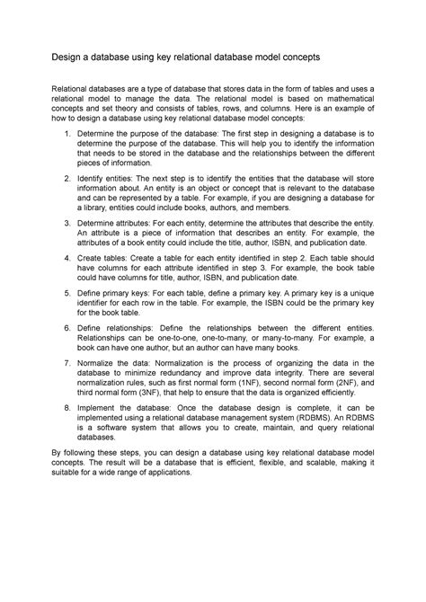 Exam Questions 4 Design A Database Using Key Relational Database Model Concepts Design A
