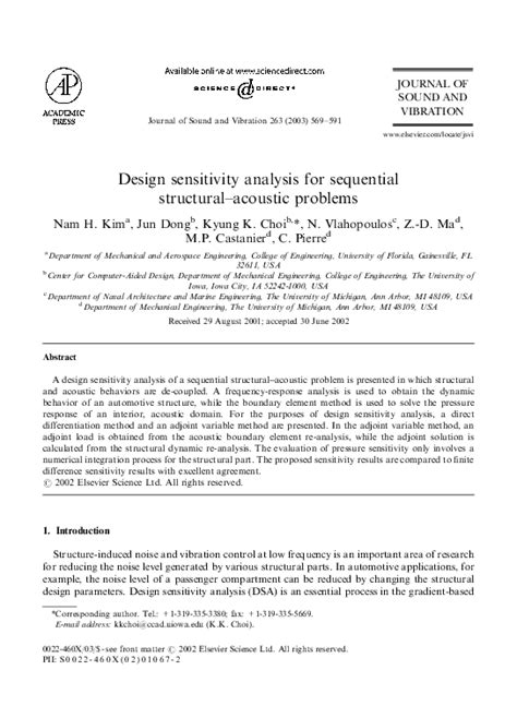 Pdf Design Sensitivity Analysis For Sequential Structural Acoustic