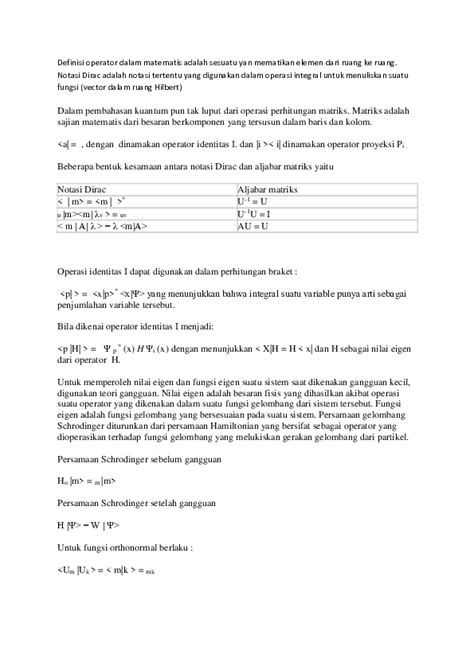 Doc Definisi Operator Dalam Matematis Adalah Sesuatu Yan Mematikan Elemen Dari Ruang Ke Ruang