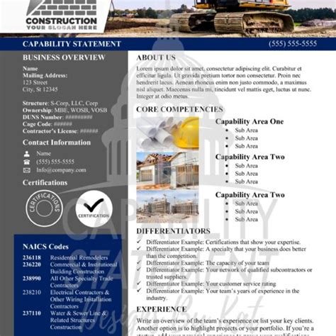 Modern Construction Company Capability Statement With Sub Capabilities