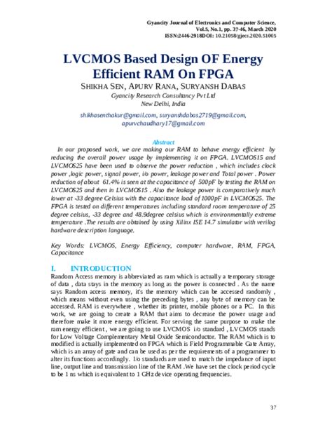 Pdf Lvcmos Based Design Of Energy Efficient Ram On Fpga