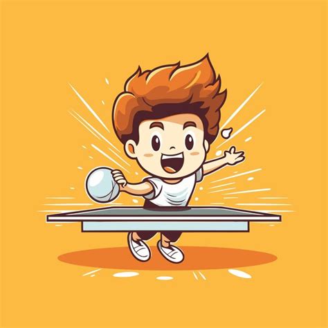Niño Jugando Al Tenis De Mesa Ilustración Vectorial De Dibujos Animados