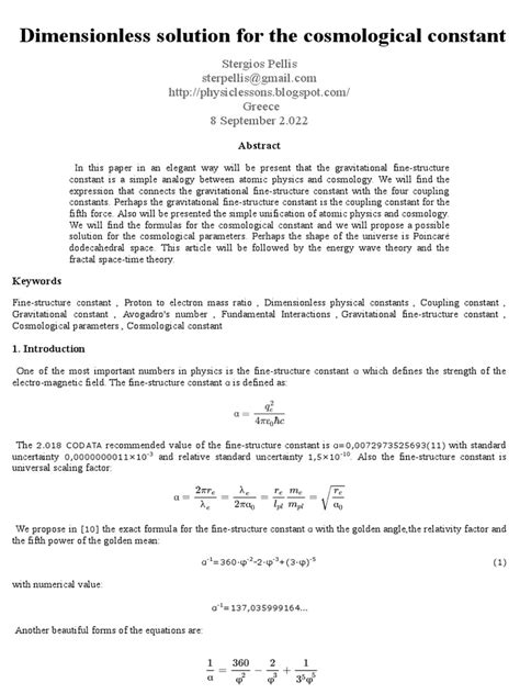 Dimensionless Solution For The Cosmological Constant Pdf Quark