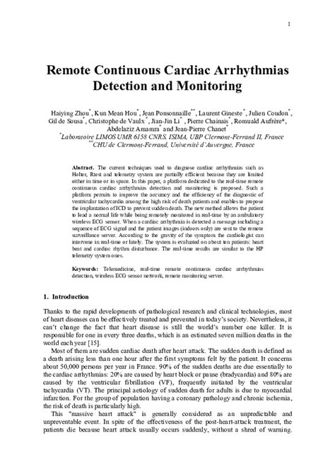 pdf remote continuous cardiac arrhythmias detection and monitoring